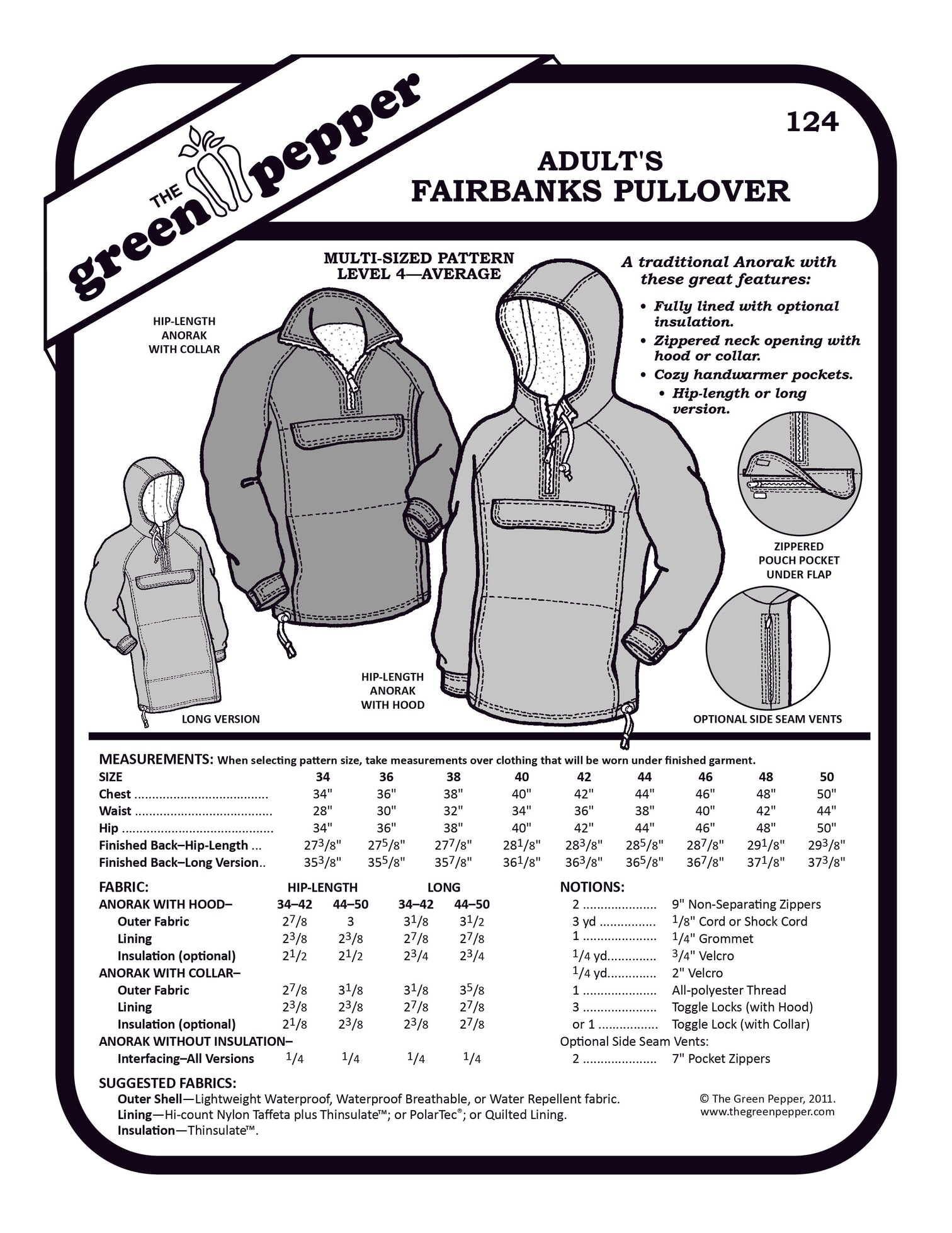 124 – Adult's Fairbanks Anorak Pattern – The Green Pepper