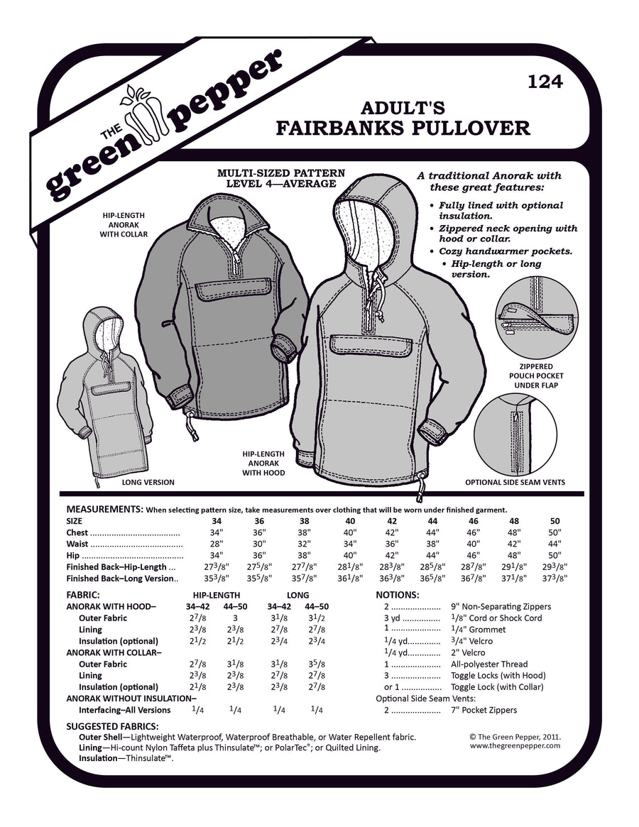 124 – Adult's Fairbanks Anorak Pattern – The Green Pepper