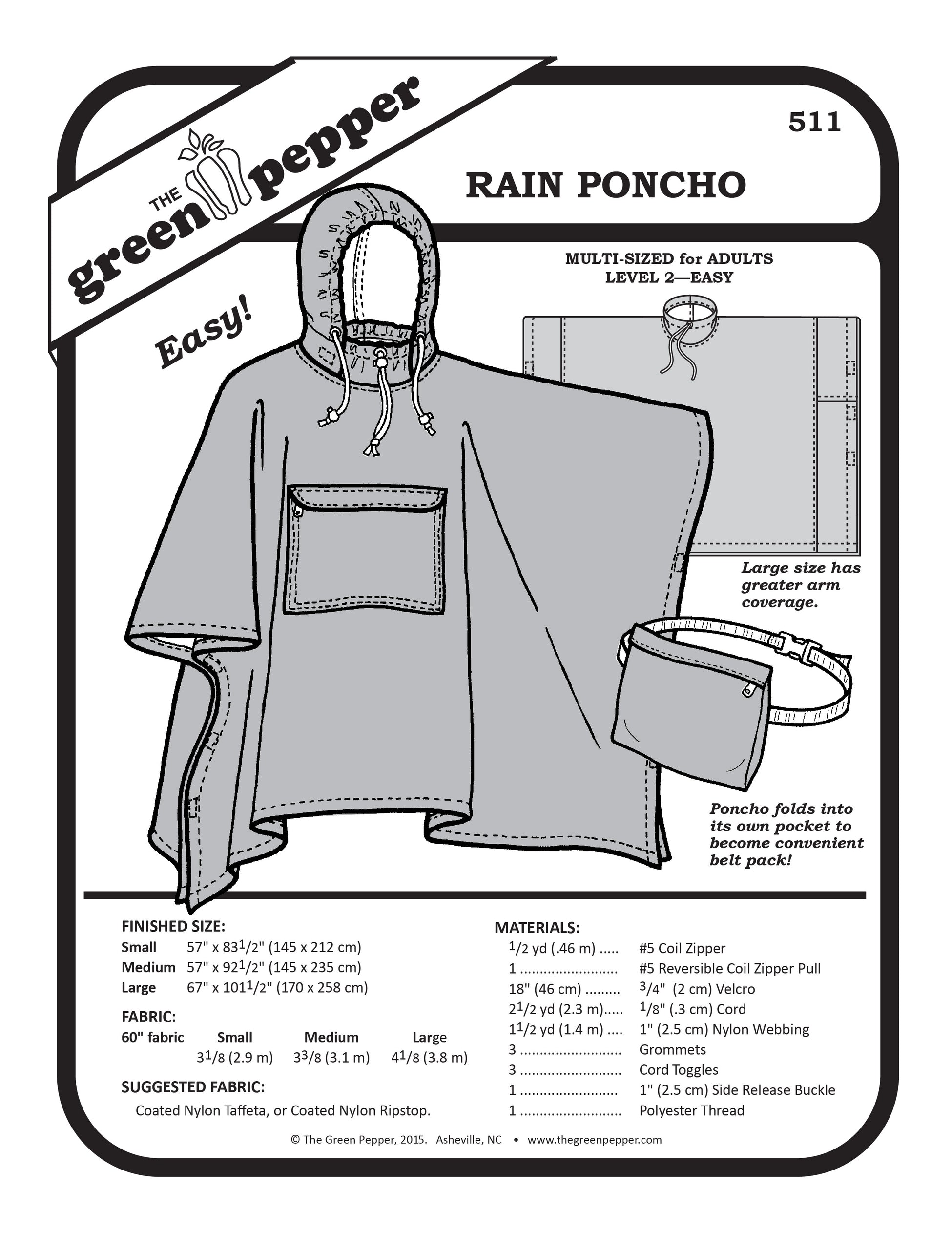 511 – Adult's Rain Poncho Pattern – The Green Pepper