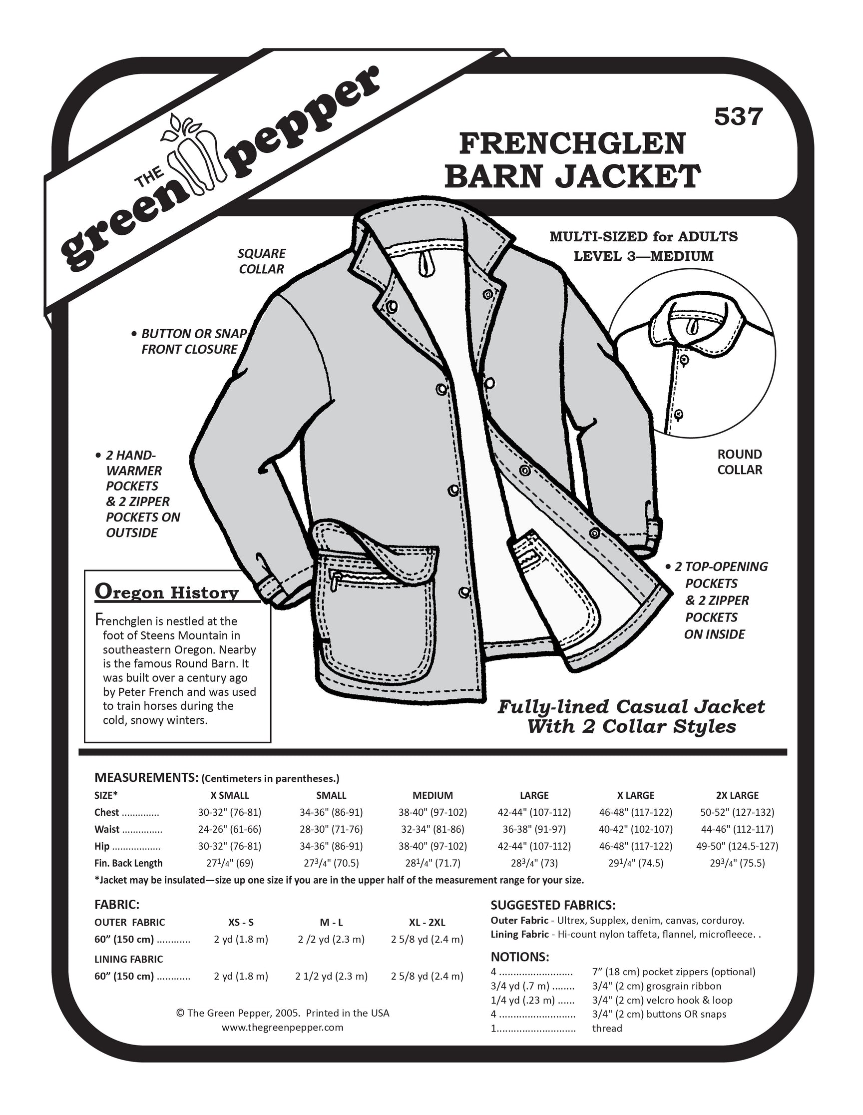 537 – Adult's Frenchglen Barn Jacket Pattern – The Green Pepper