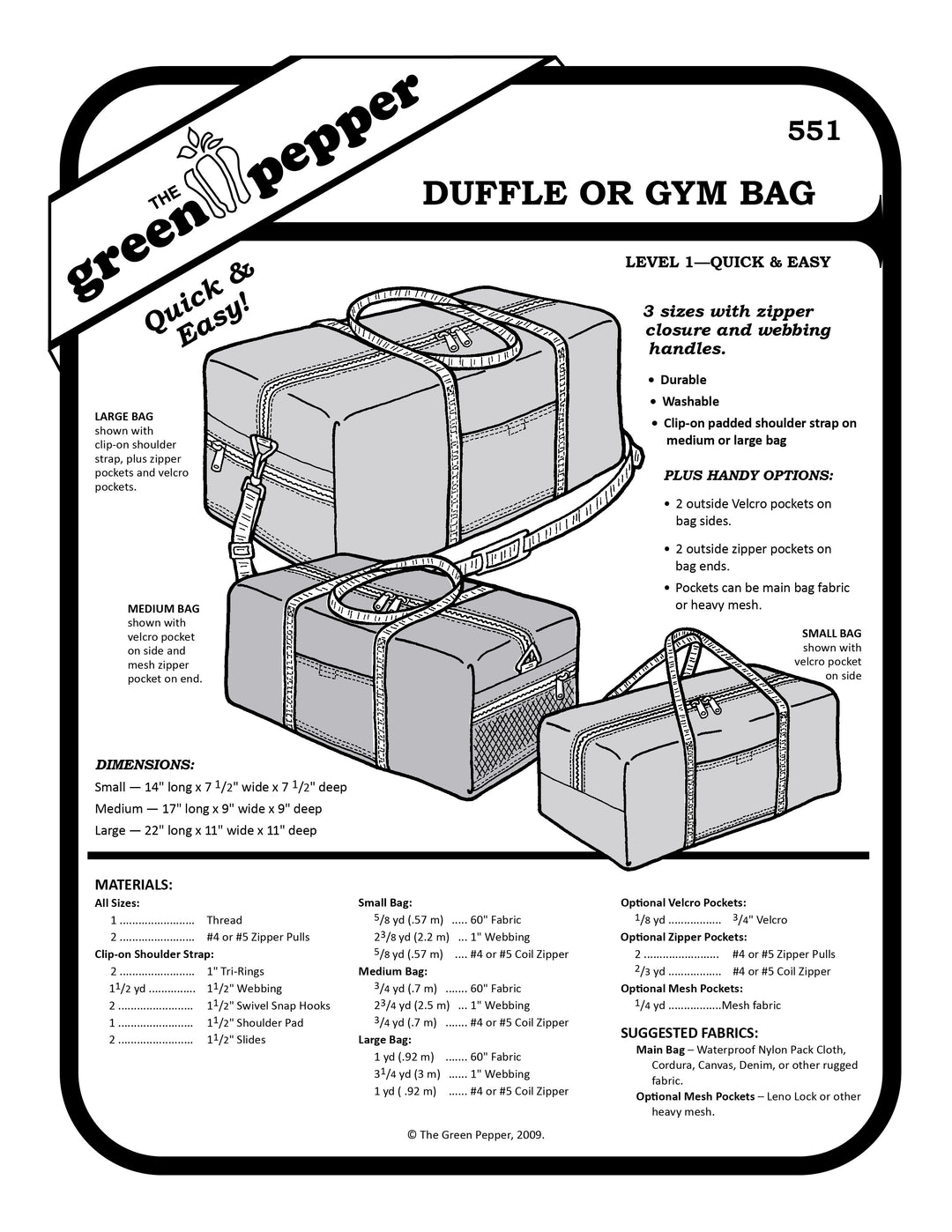 551 – Duffel or Gym Bag Pattern – The Green Pepper