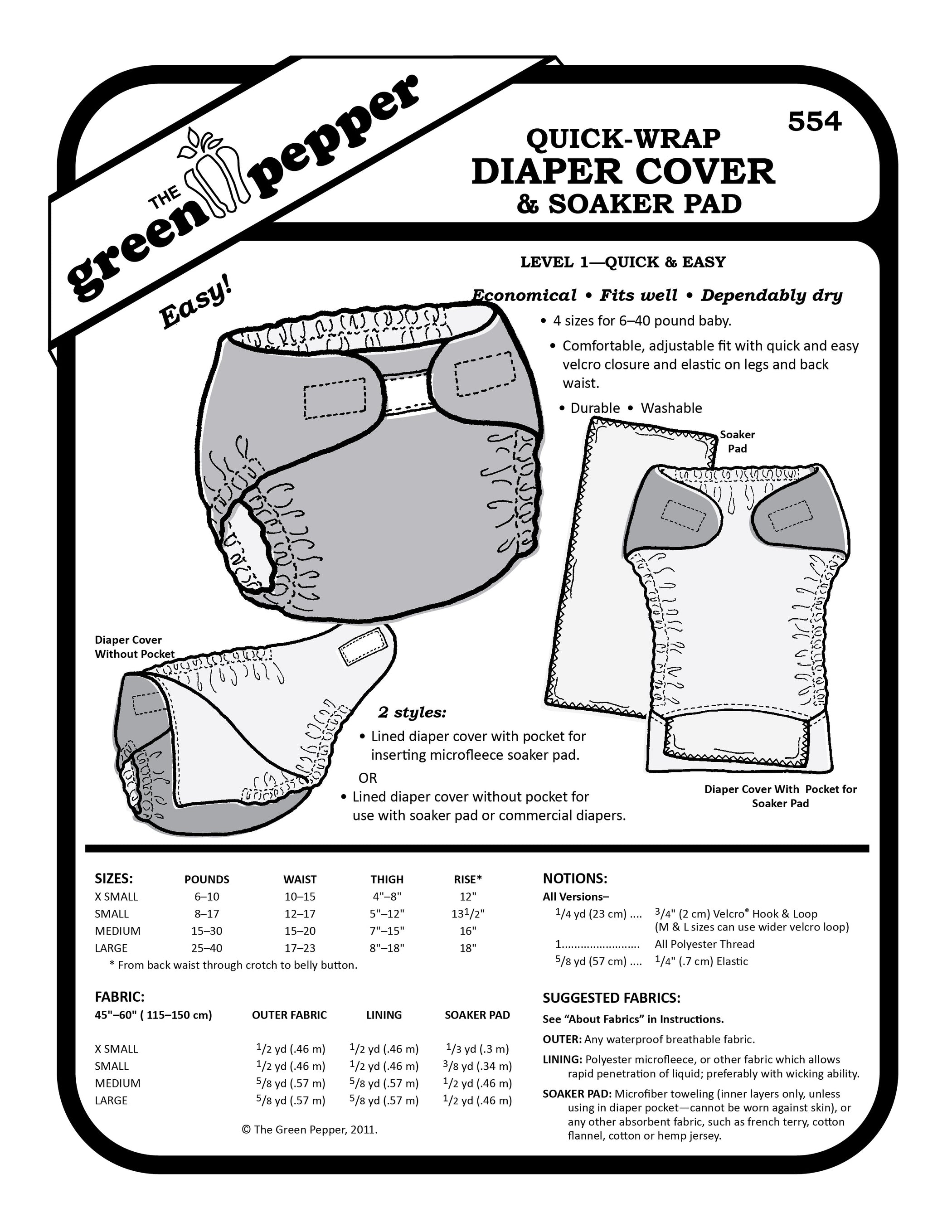 554 – Quick Wrap Diaper Cover & Soaker Pad Pattern – The Green Pepper