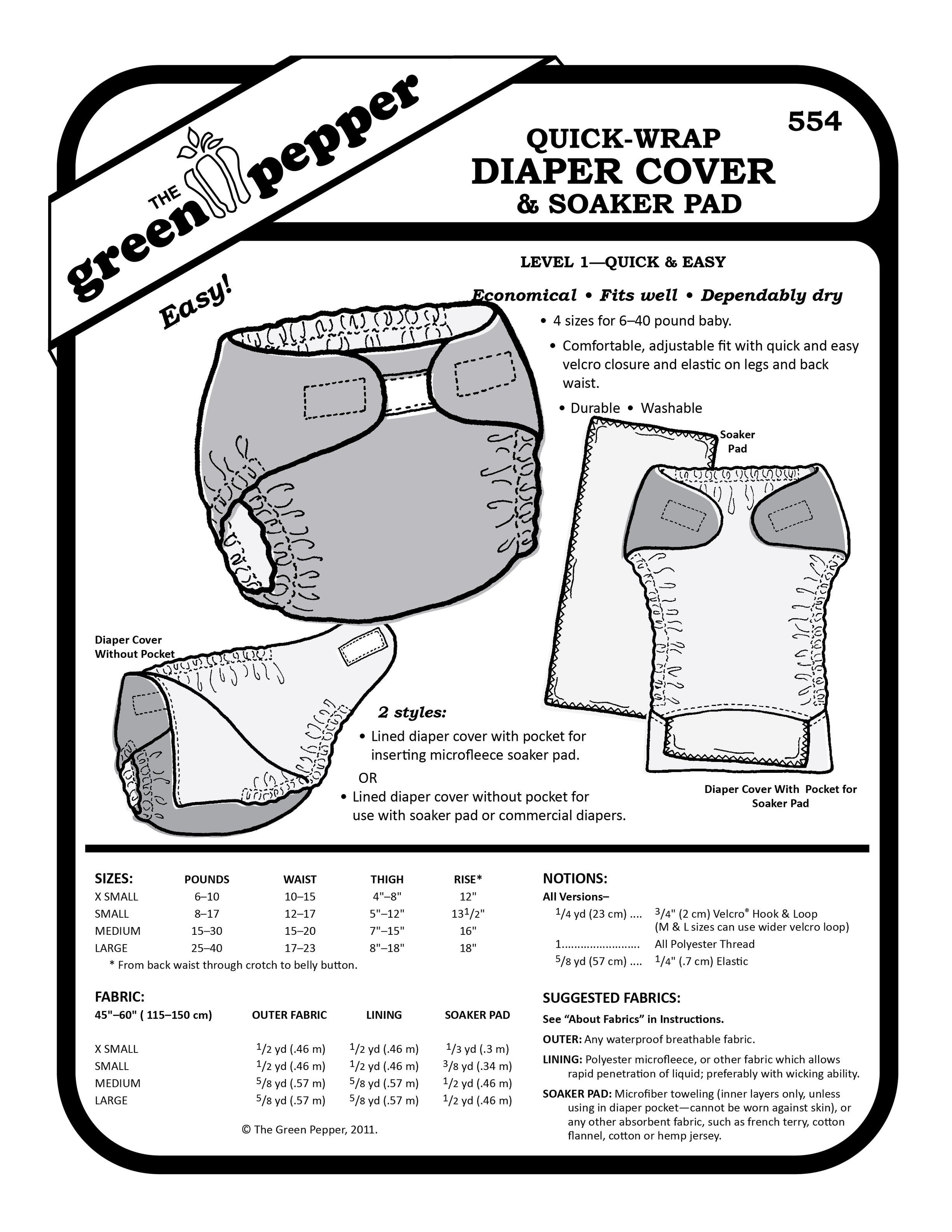 554 – Quick Wrap Diaper Cover & Soaker Pad Pattern – The Green Pepper